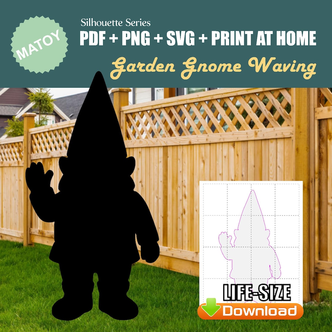 Garden Gnome Waving Yard Art Pattern | Trace & Cut Silhouette Stencil ...