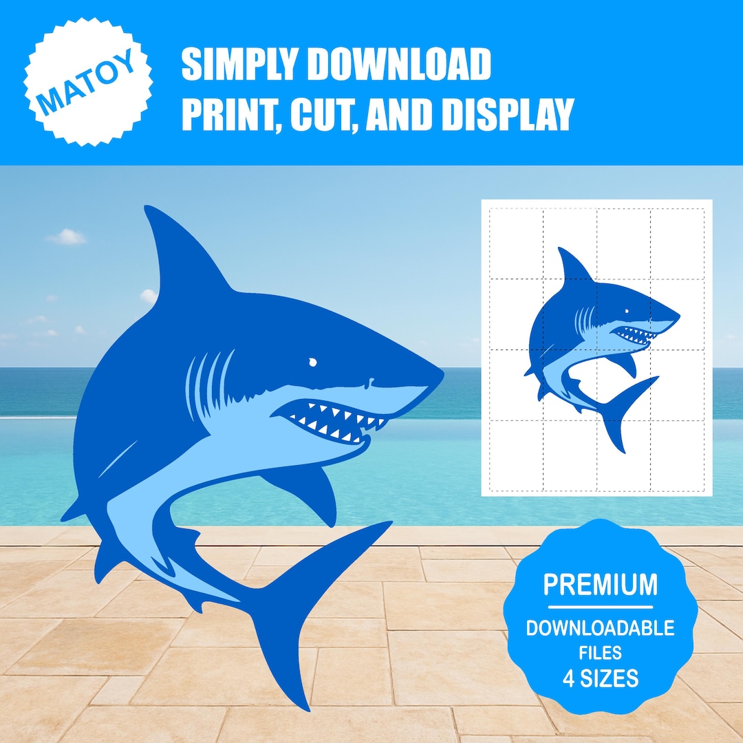 Shark Cut Out Prop | Wall Decor and Yard Art Template | Full-color ...