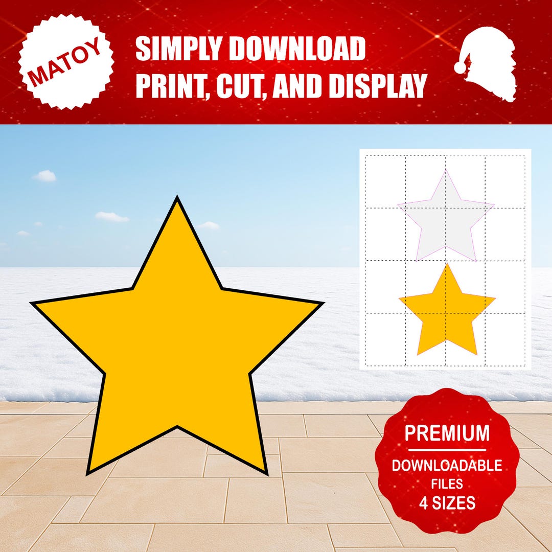 Gold Star Template Christmas Party and Wall Decor | Printable Life-size ...