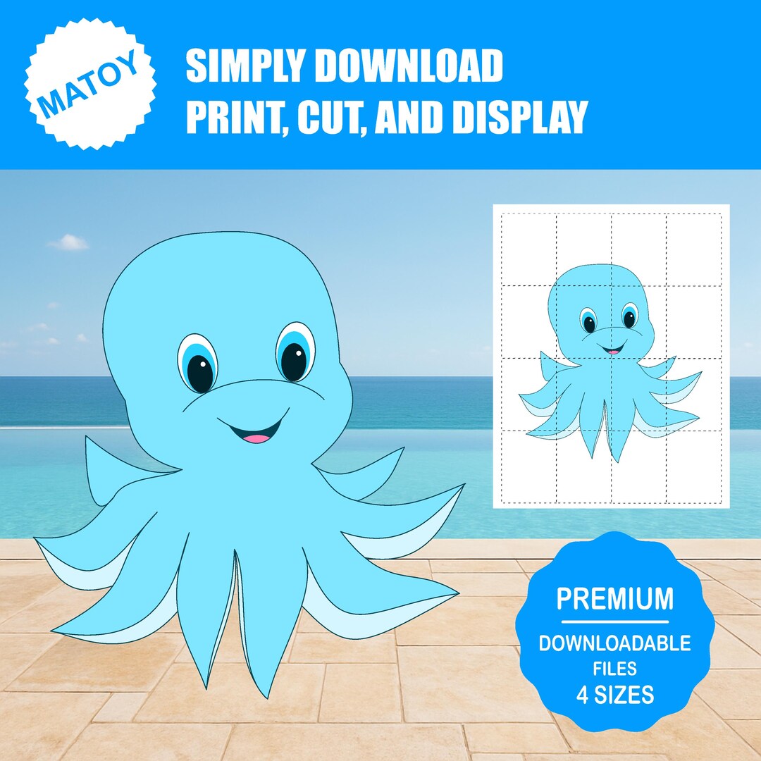 Cartoon Octopus Pool Party Decor | Life-size Printable (digital ...