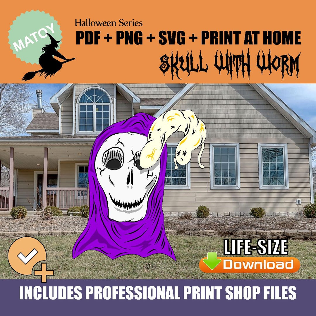 Skull and Worm Yard Display, Life Size Cutout, Lawn Decorations, Print ...