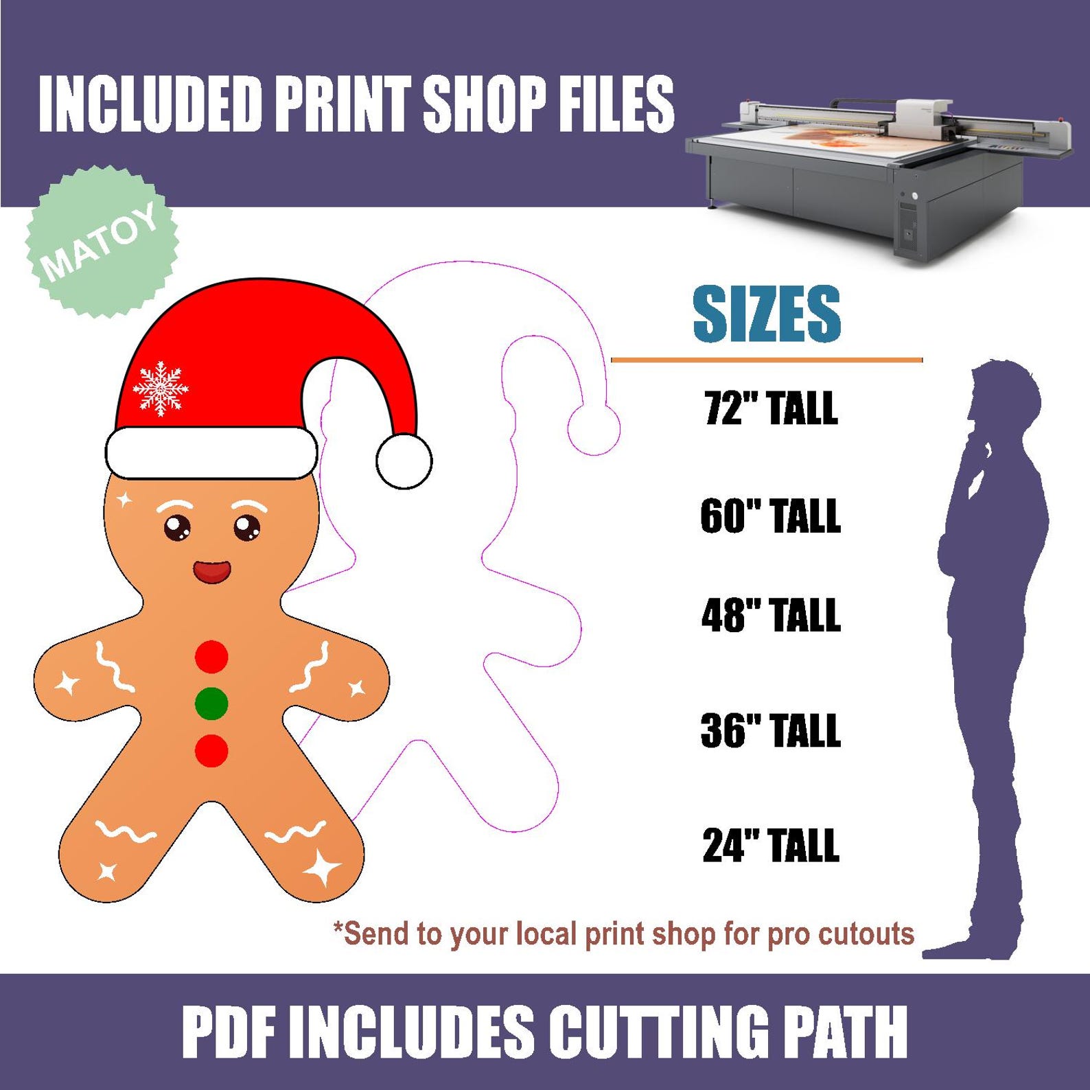 Gingerbread Man Christmas Decor Template | Life-size Printable (digital ...