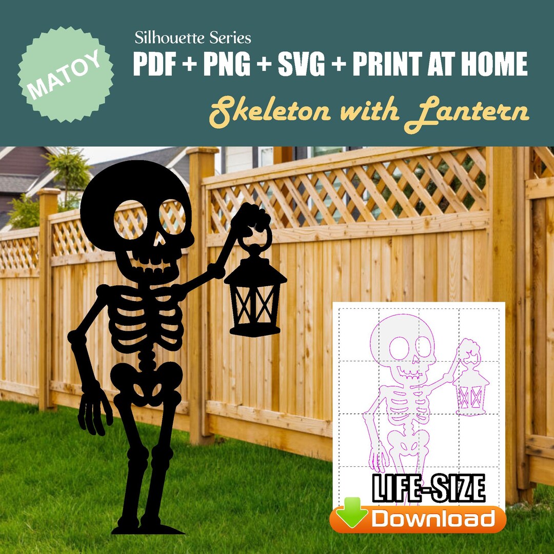 Skeleton With Lantern Yard and Wall Printable | Halloween Decor | Trace ...