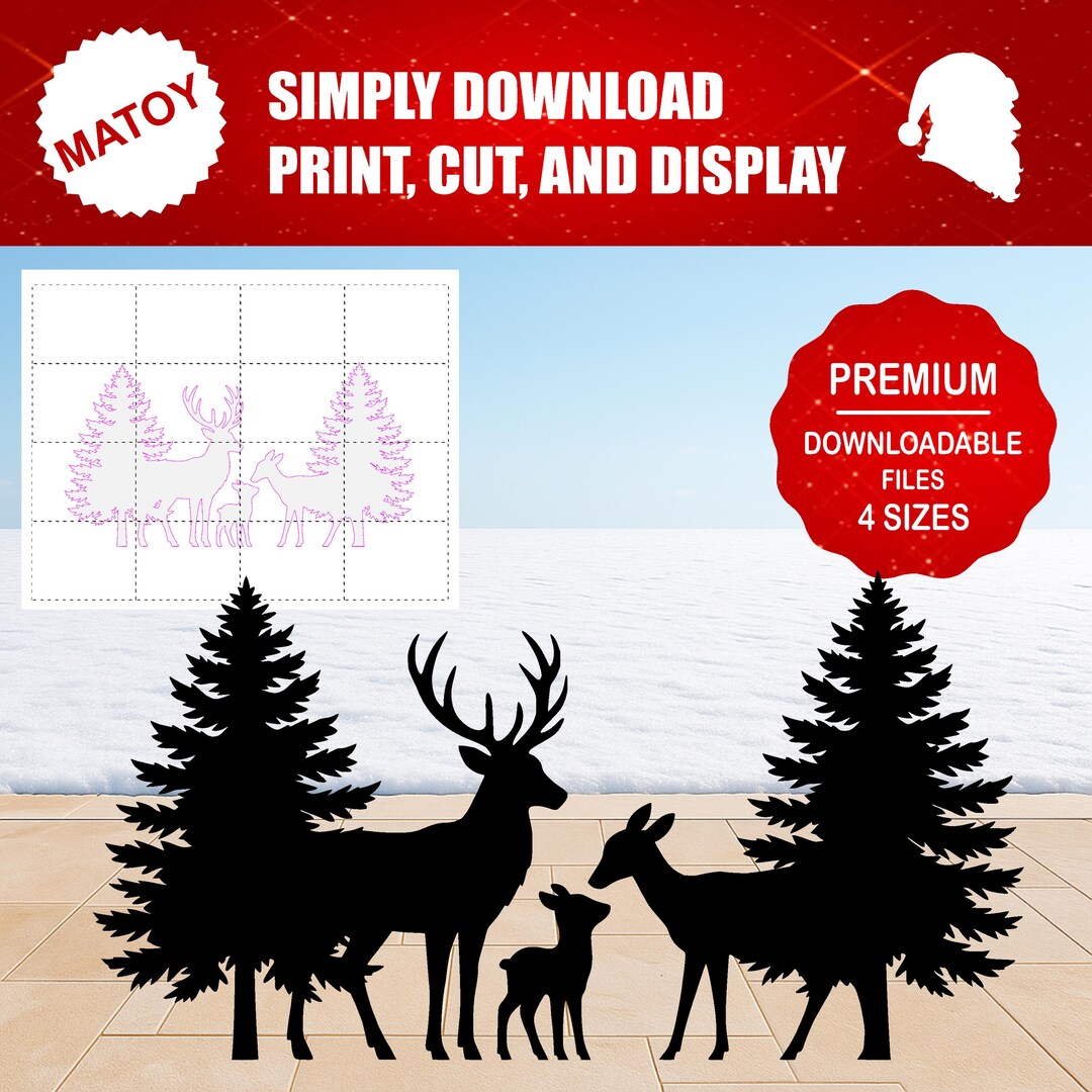Christmas Deer Family Silhouette | Trace & Cut Template (digital ...