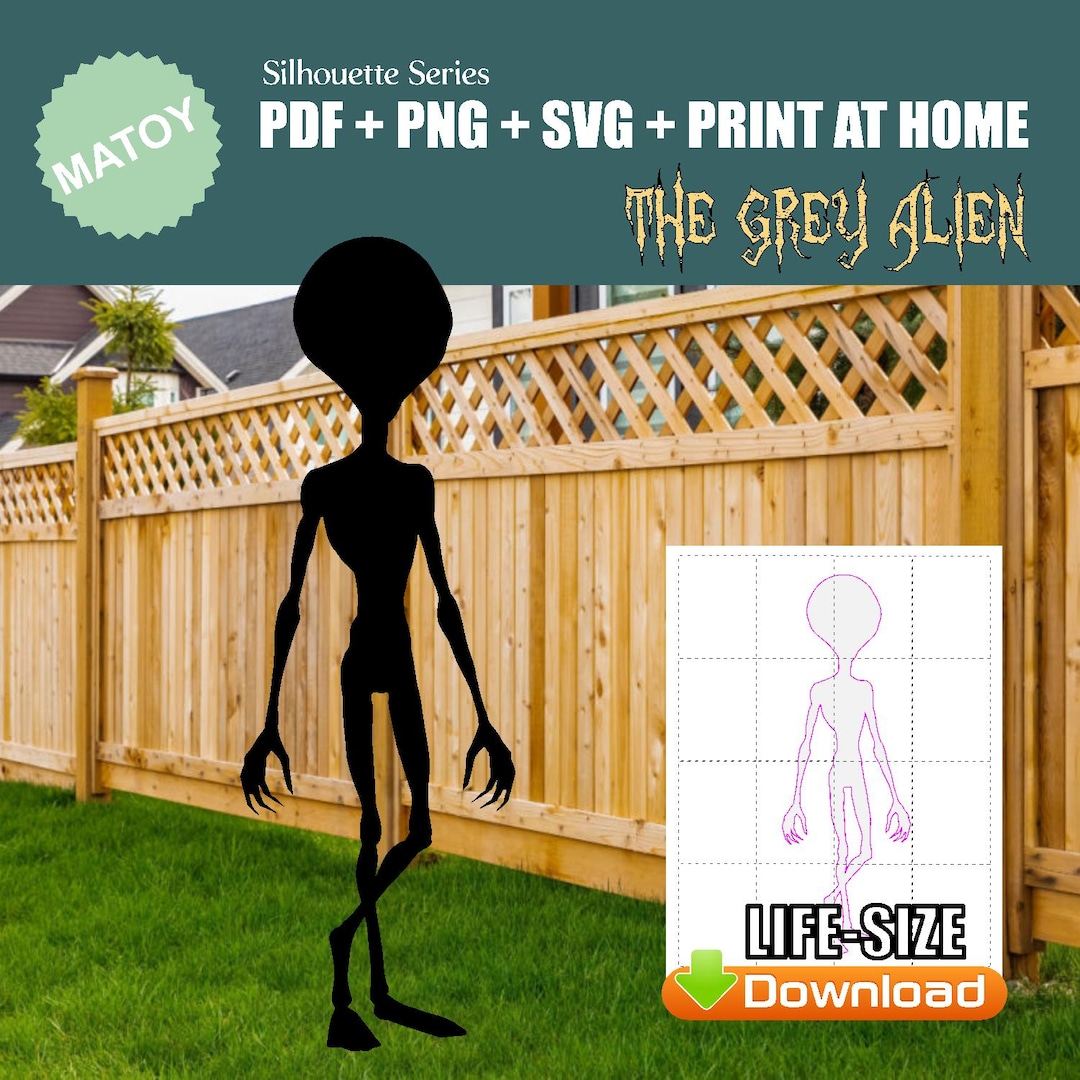 Grey Alien Yard Art Pattern | Trace & Cut Silhouette Stencil | Outdoor ...