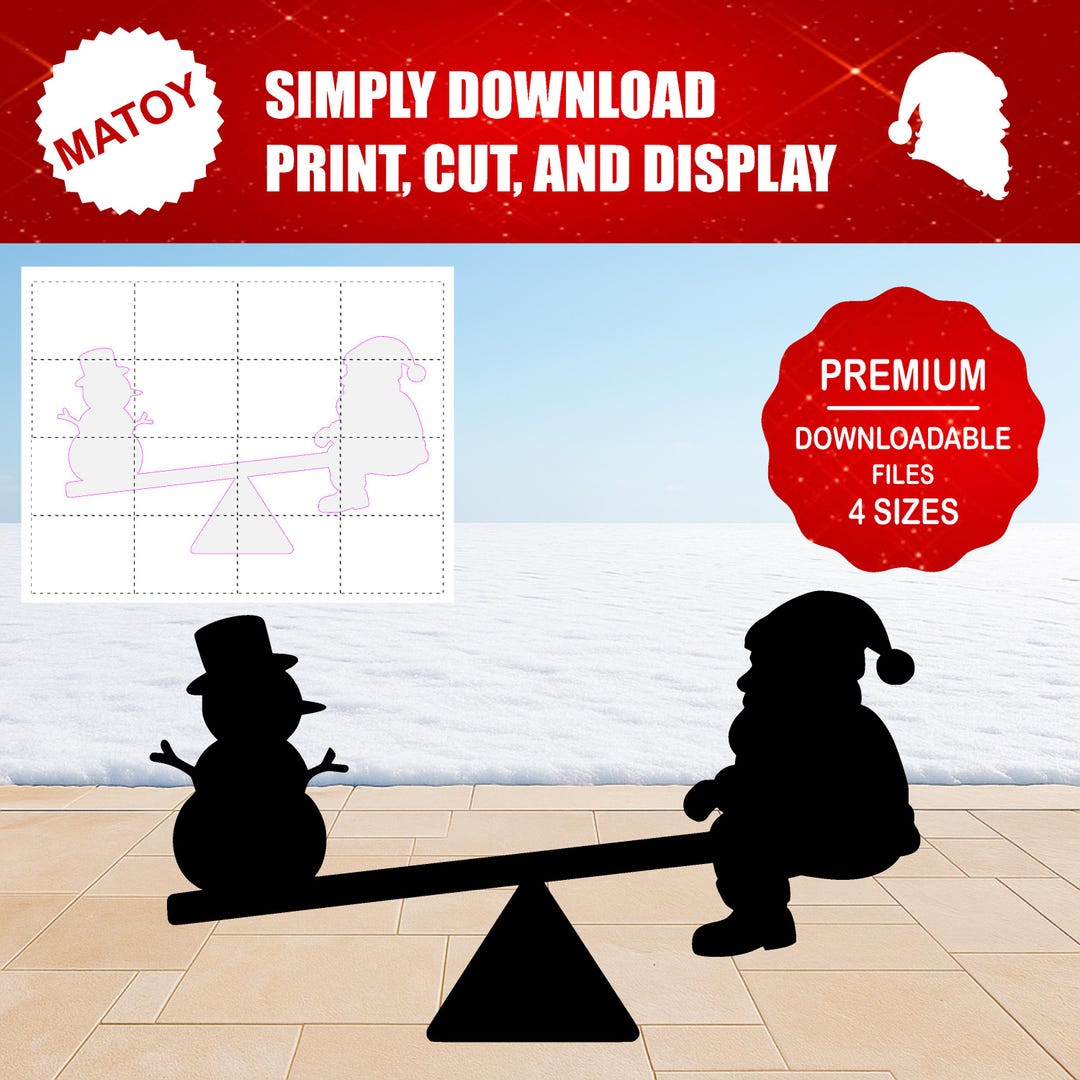 Santa Snowman Seesaw Silhouette | Christmas Yard Art Pattern (digital ...