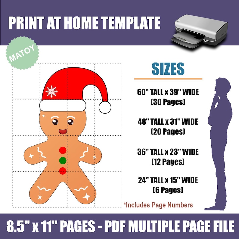 Gingerbread Man Christmas Decor Template | Life-size Printable (digital ...