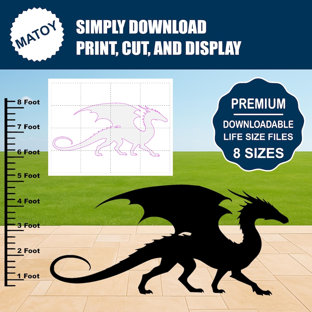 Mythical Dragon Printable Life-size Template | Dragon Silhouette Yard ...