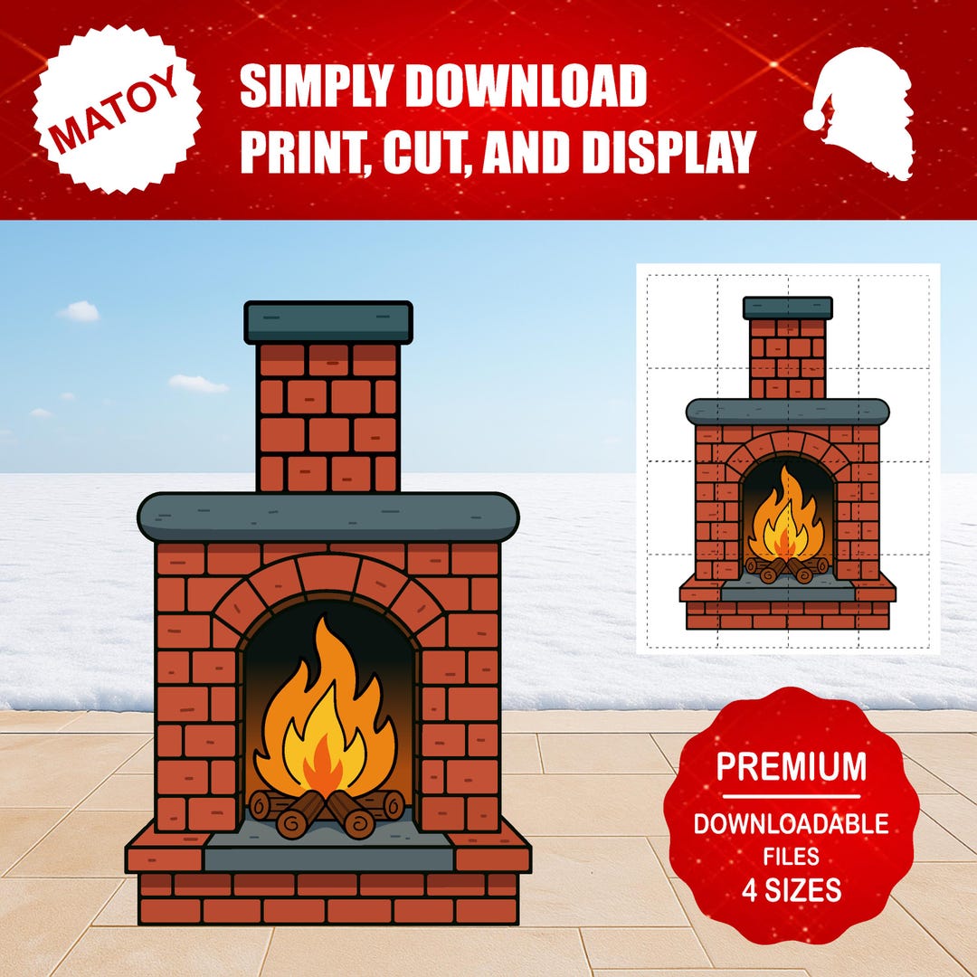 Christmas Fireplace Printable | Holiday Wall & Yard Decor (digital ...