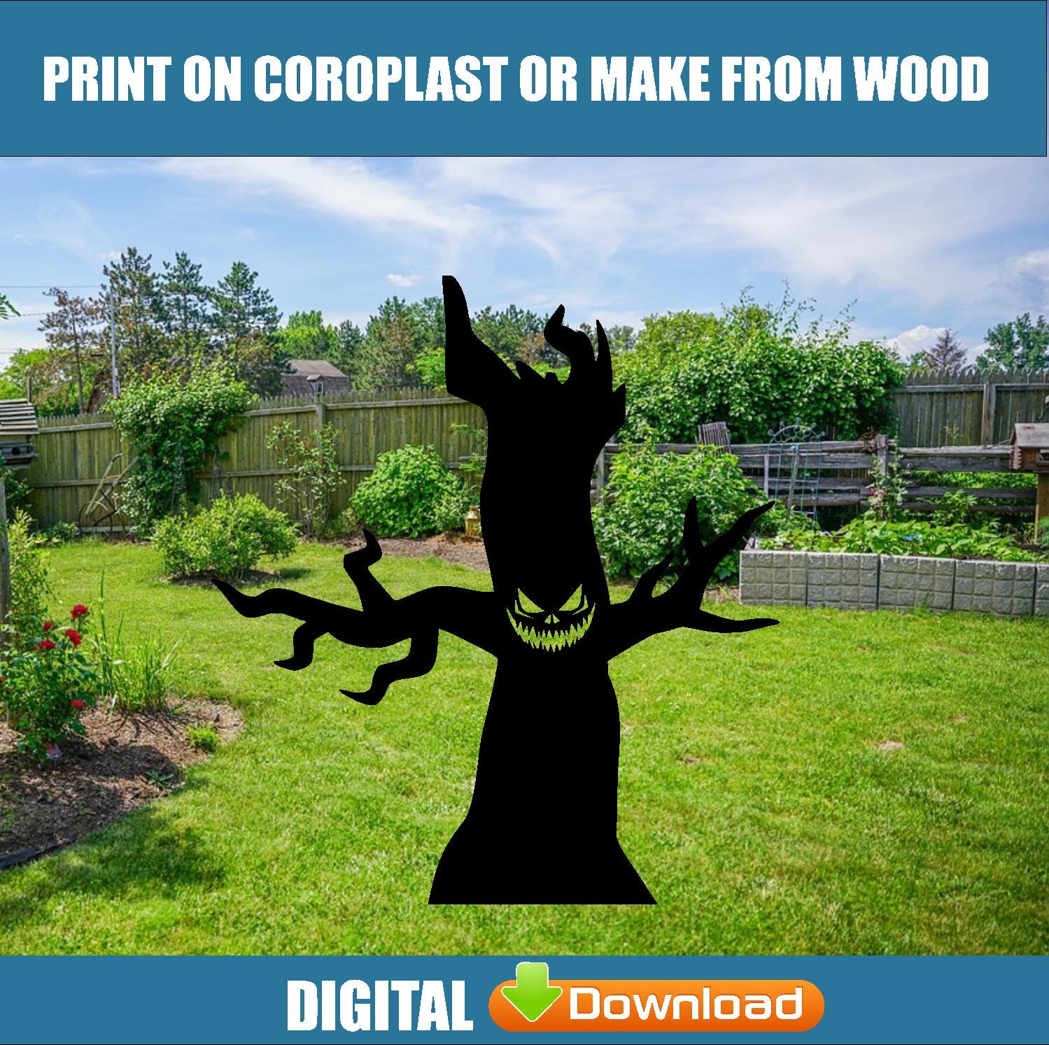 Spooky Scary Tree Yard Art Pattern | Trace & Cut Silhouette Stencil ...