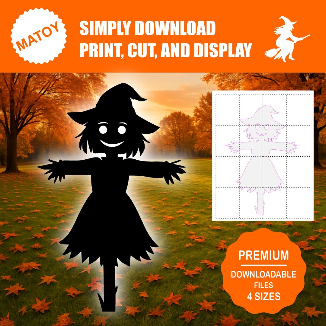 Scarecrow Girl Silhouette Template | Halloween Yard Art (digital ...