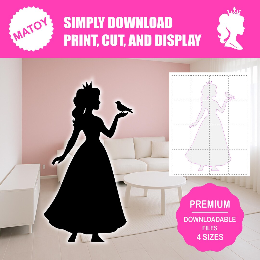 Princess Silhouette | Printable Life-size Trace & Cut Pattern (digital ...