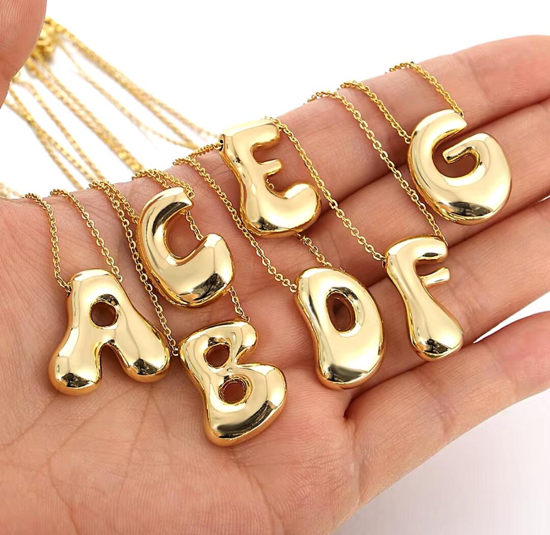 Gold Chunky Balloon Bubble Initial Pendant Necklace - Etsy
