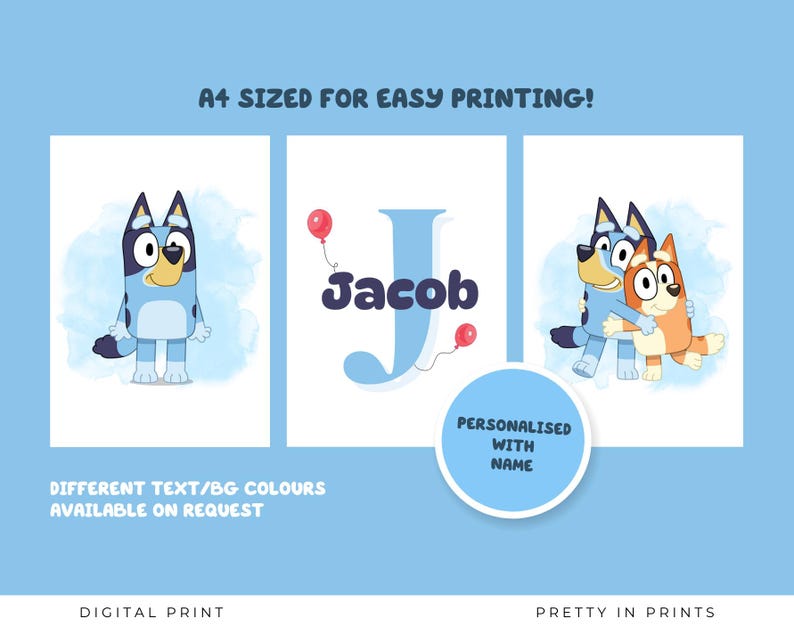 Personalised Bluey Wall Decor Prints Set of 3 | Bluey | Room Decor - Etsy