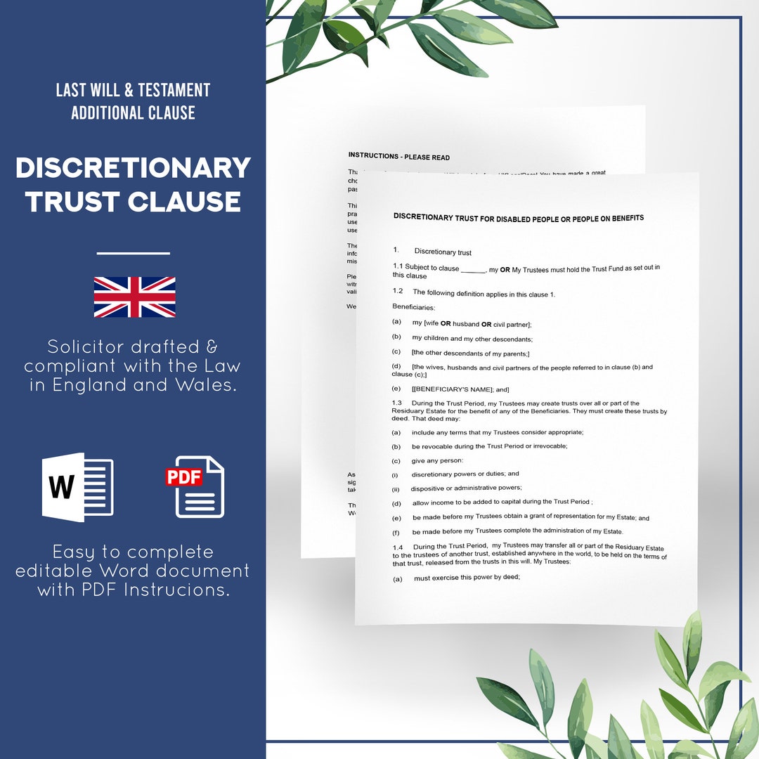 Discretionary Trust Clause - Last Will and Testament Template UK ...