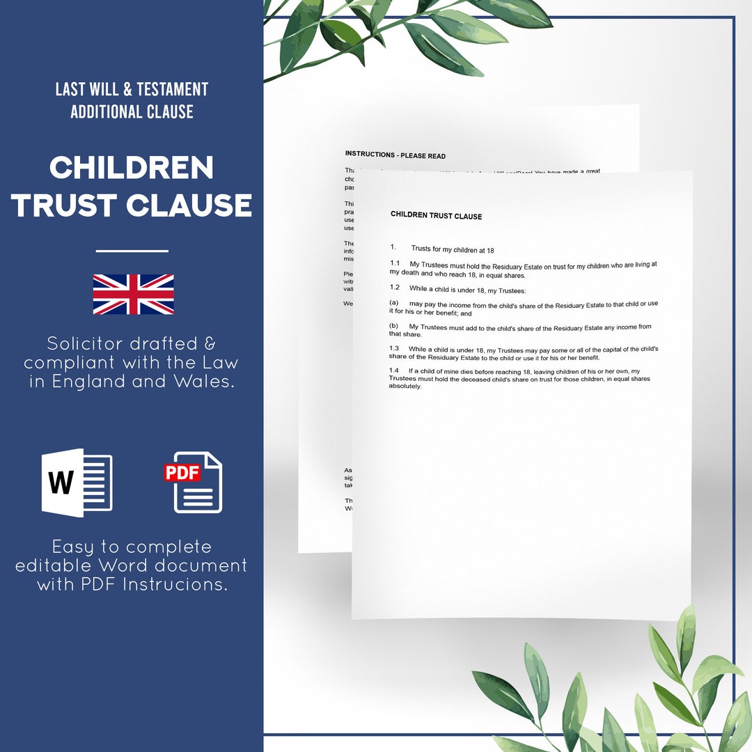Children Trust Clause - Last Will and Testament Template UK - Compliant ...