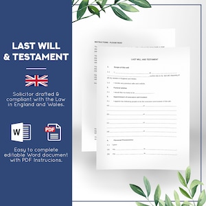 Last Will and Testament Template UK - Compliant With the Law in England ...