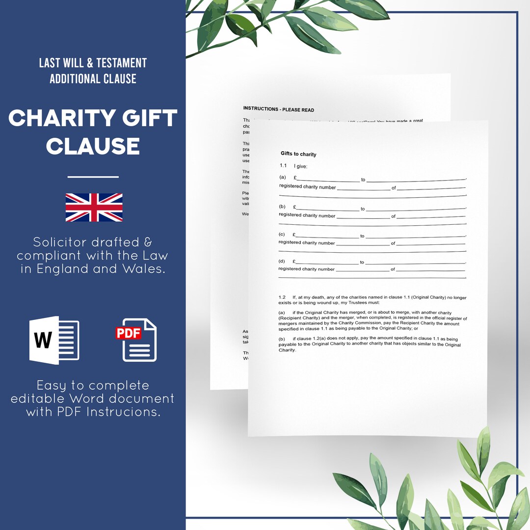Charity Gift Clause - Last Will and Testament Template UK - Compliant ...