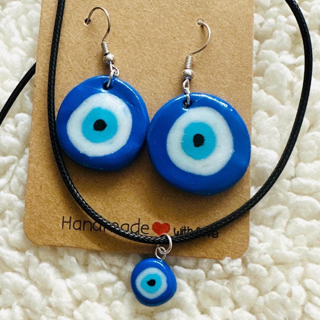 Evil Eye Jewelry Set – Handmade Polymer Clay Necklace & Earrings ...