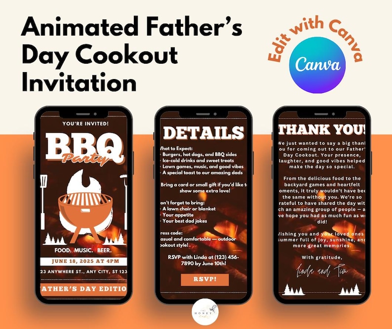 Animated Father’s Day Cookout Invitation | BBQ Party Canva Template ...