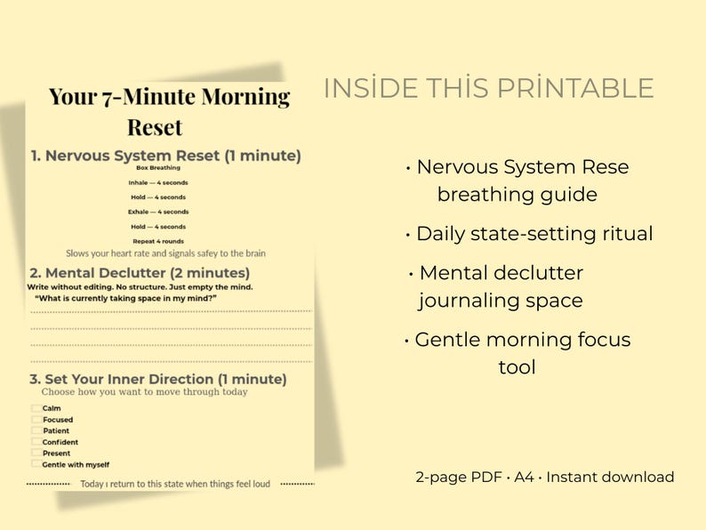 7-minute Morning Reset Printable, Nervous System Routine (PDF Download ...