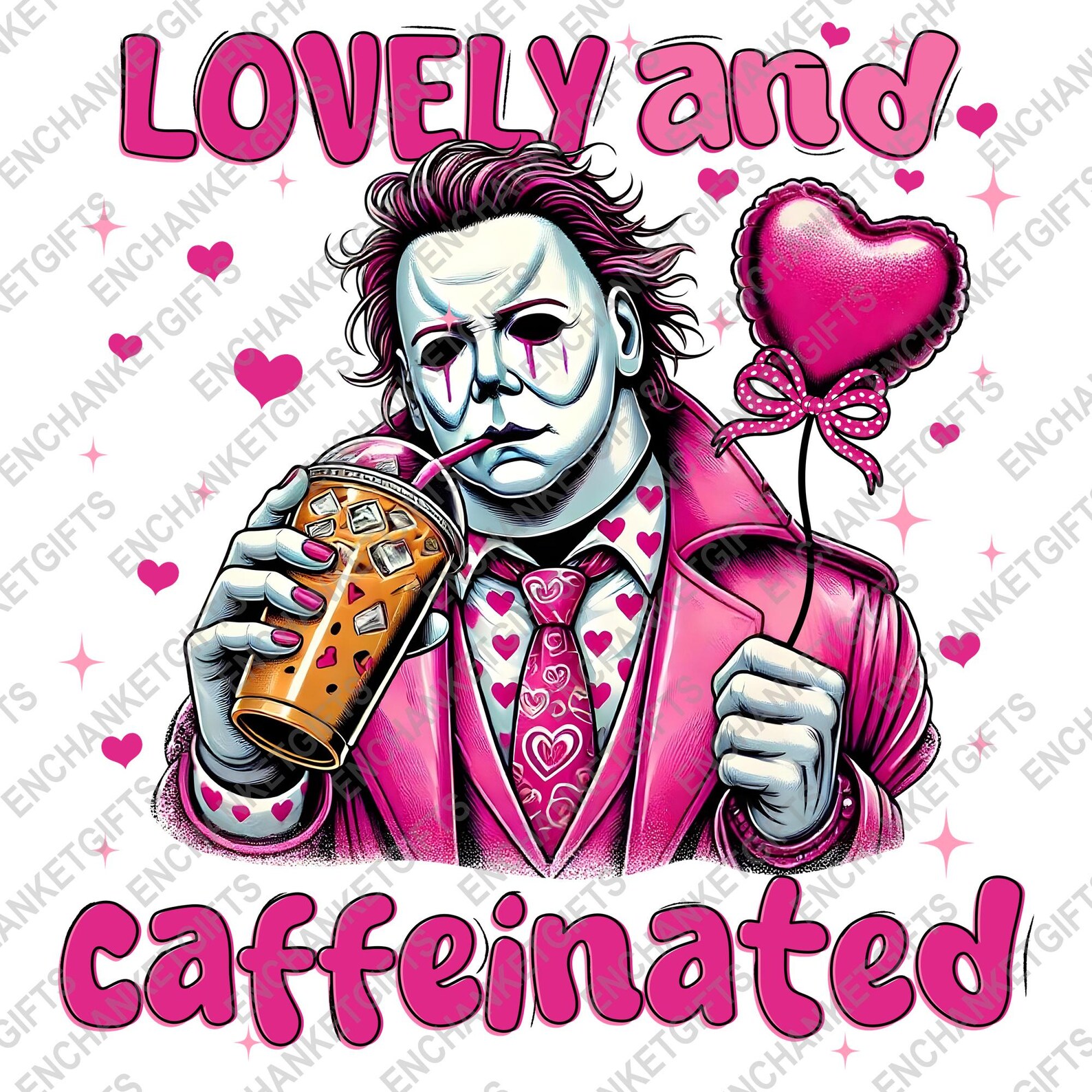 To Be Lovely & Caffeinated Png, Horror Characters Valentine Png, Coffee ...