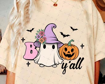 Boo Y'all Seamless PNG Spooky Pumpkins Bow Ghost Halloween Fall ...
