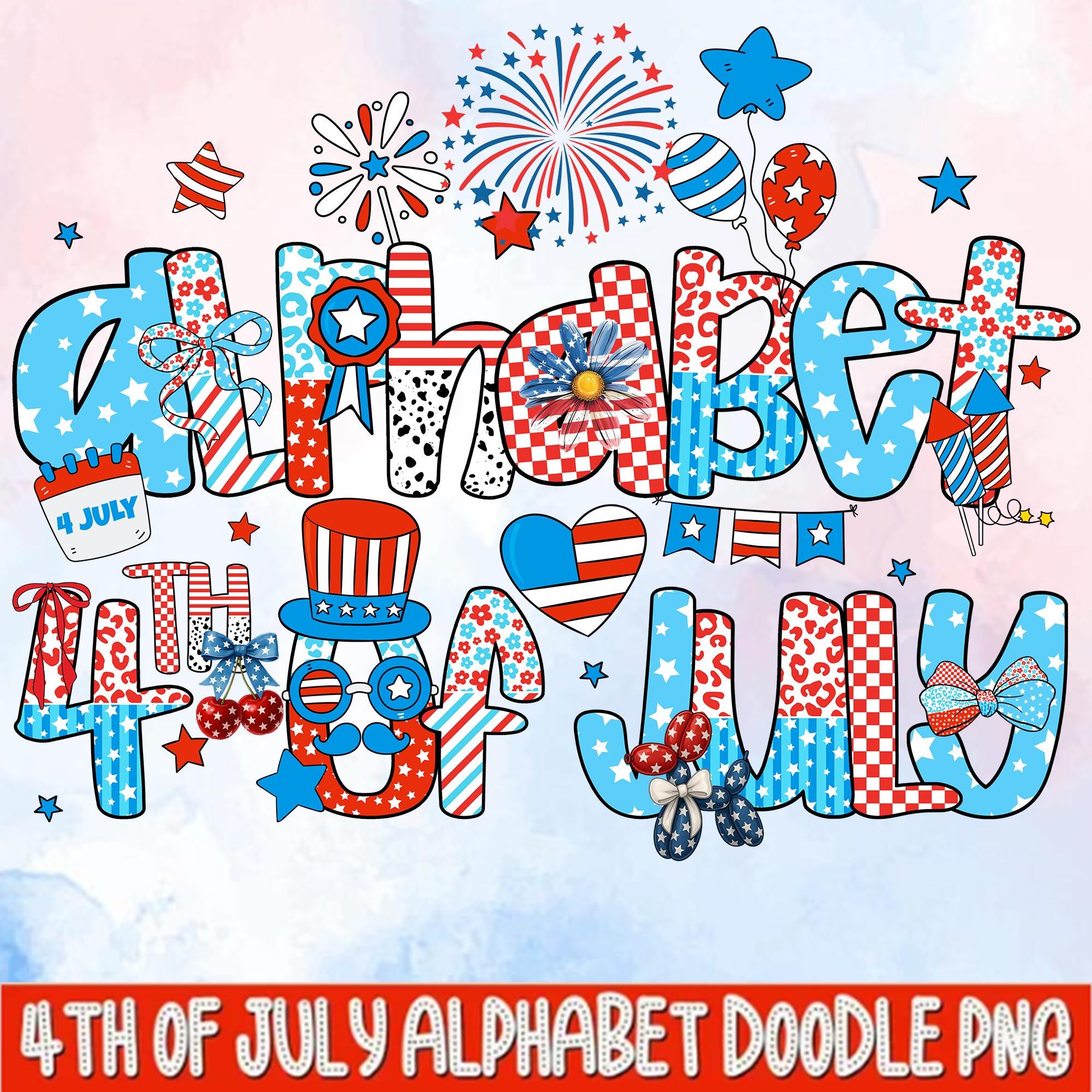 Patriotic Doodle Alphabet Bundle, Numbers & Characters Clipart ...