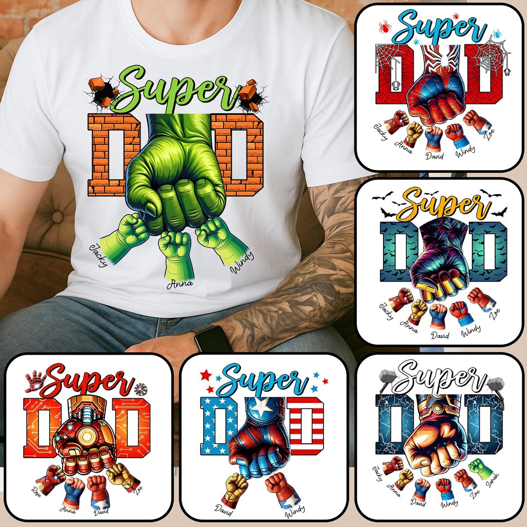 Personalized Superdad Fist Bump Set Png, Bundle Superhero Dad Fist Bump ...