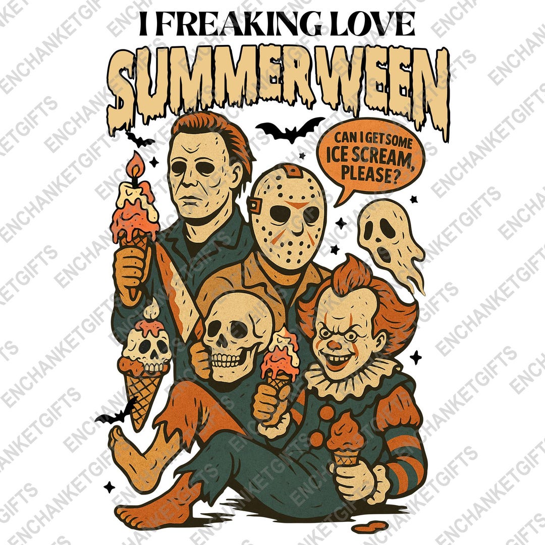 I Freaking Love Summerween Png, Summer Halloween Png,horror Characters ...