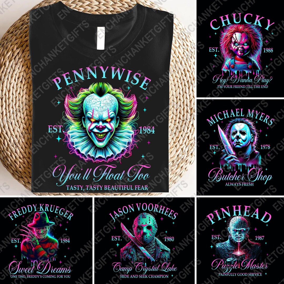 Horror Friends Halloween Png Bundle, Movie Killers Neon Png, Horror ...