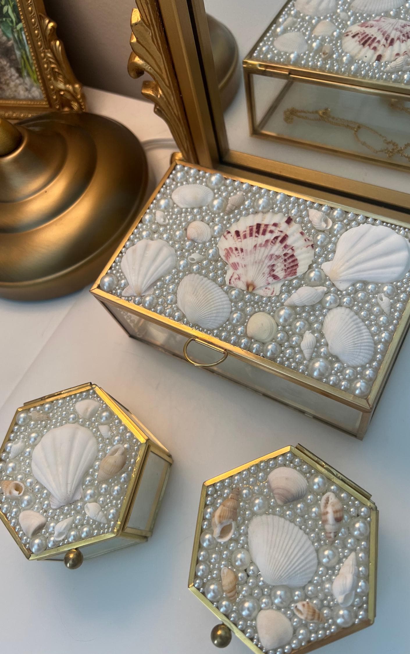 Sea Shell Pearl Jewelry Box, Decorative Glass Box - Etsy