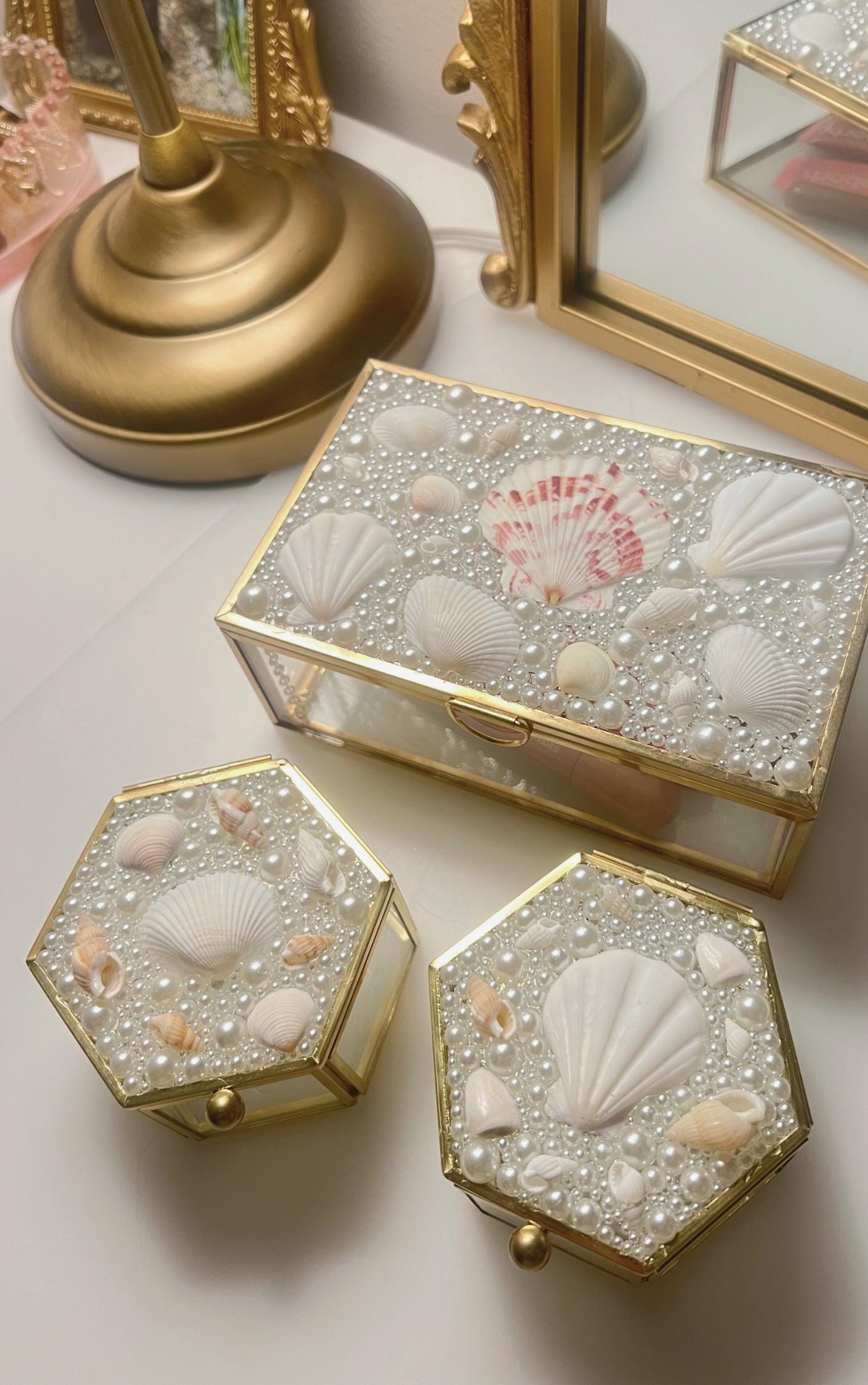 Sea Shell Pearl Jewelry Box, Decorative Glass Box - Etsy
