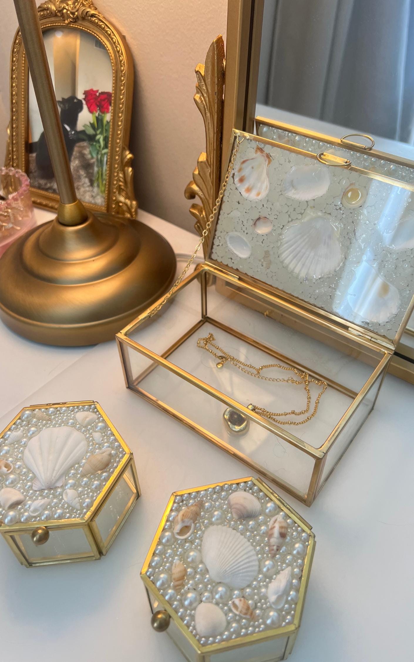 Sea Shell Pearl Jewelry Box, Decorative Glass Box - Etsy