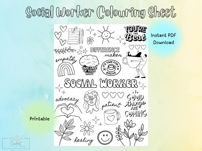 Social Worker Colouring Sheet Instant Download, PDF Printable, Mental ...
