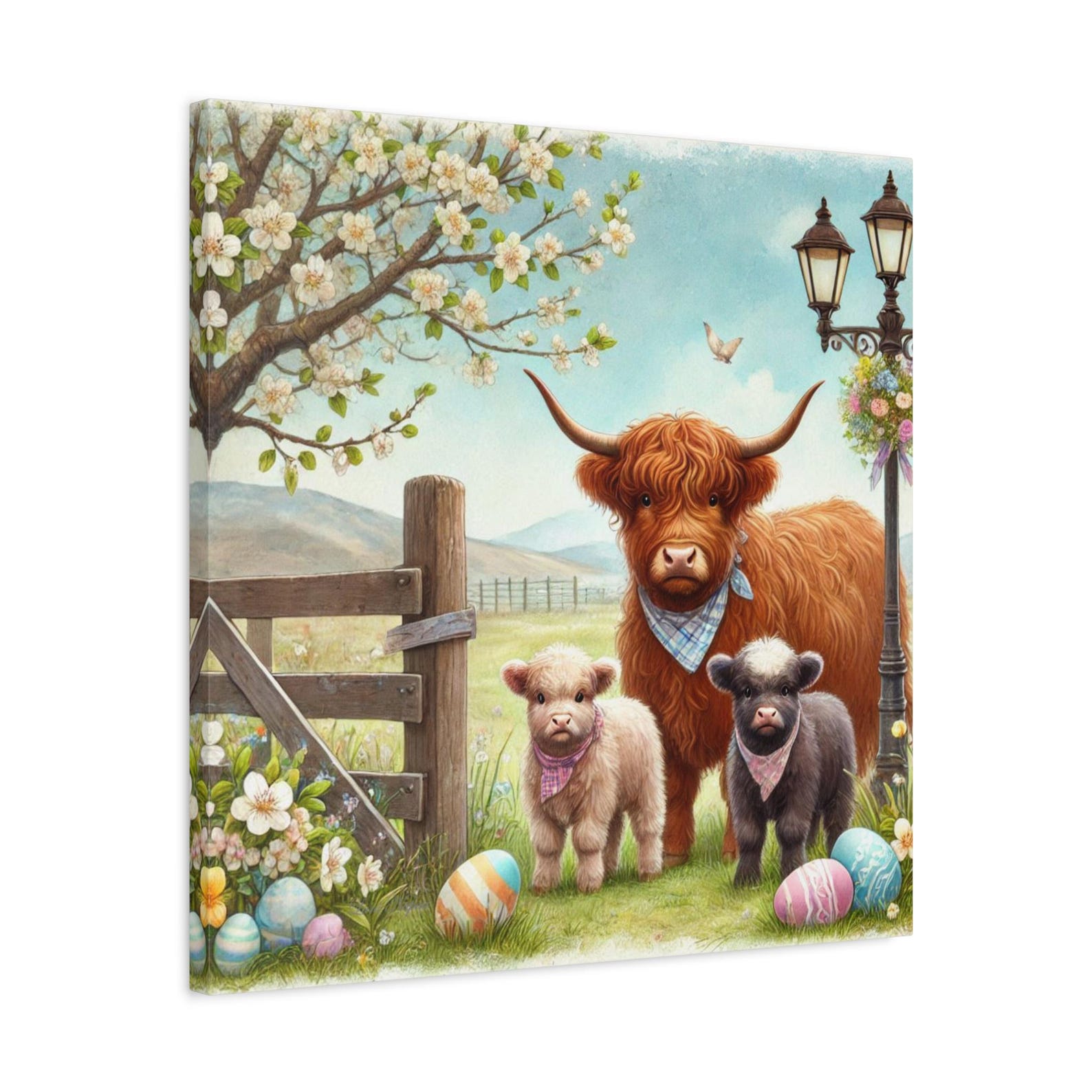 Highland Cows Easter Canvas – Watercolor Farm Animal Art - Etsy