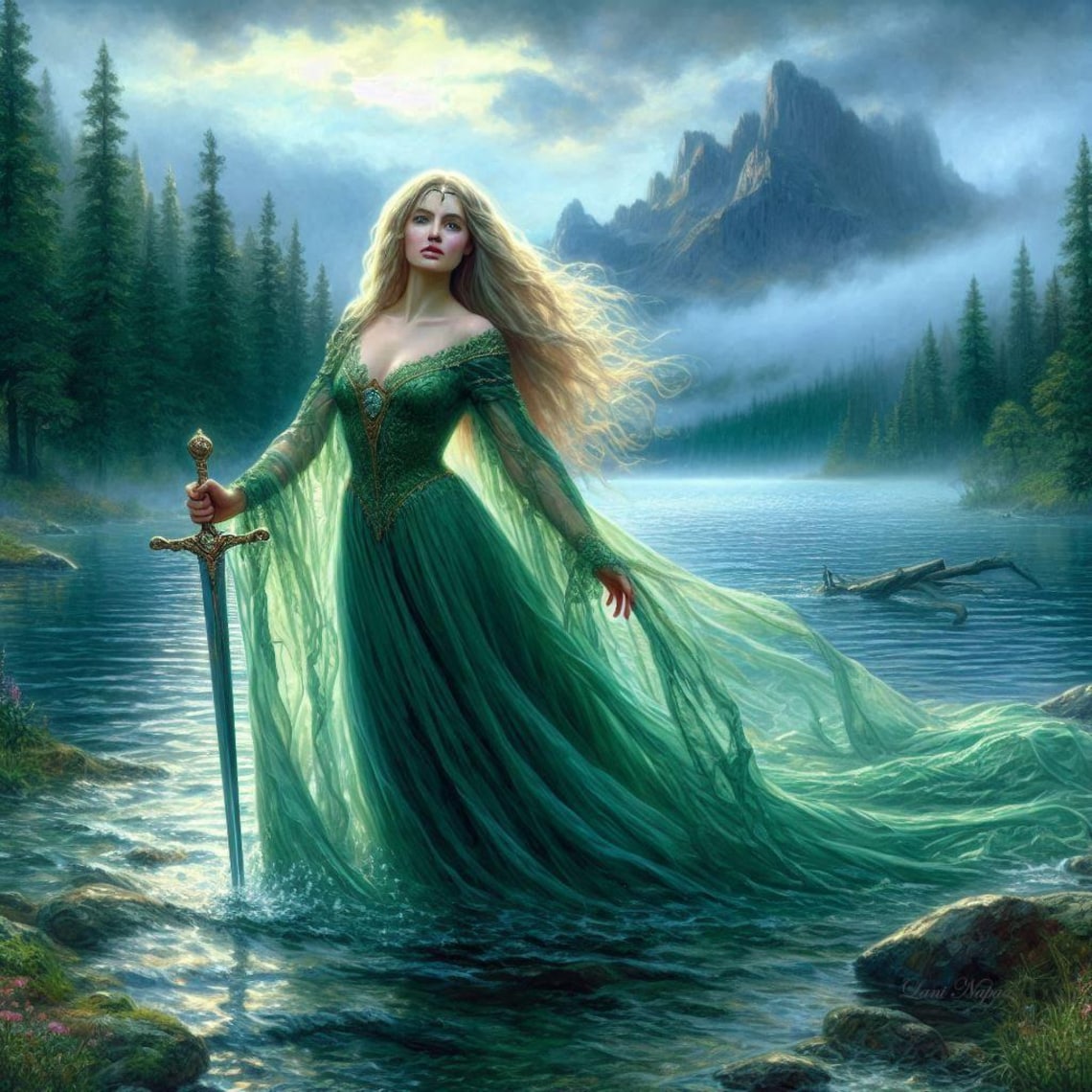 Lady of the Lake Canvas – Dreamy Watercolor Arthurian Legend Art - Etsy