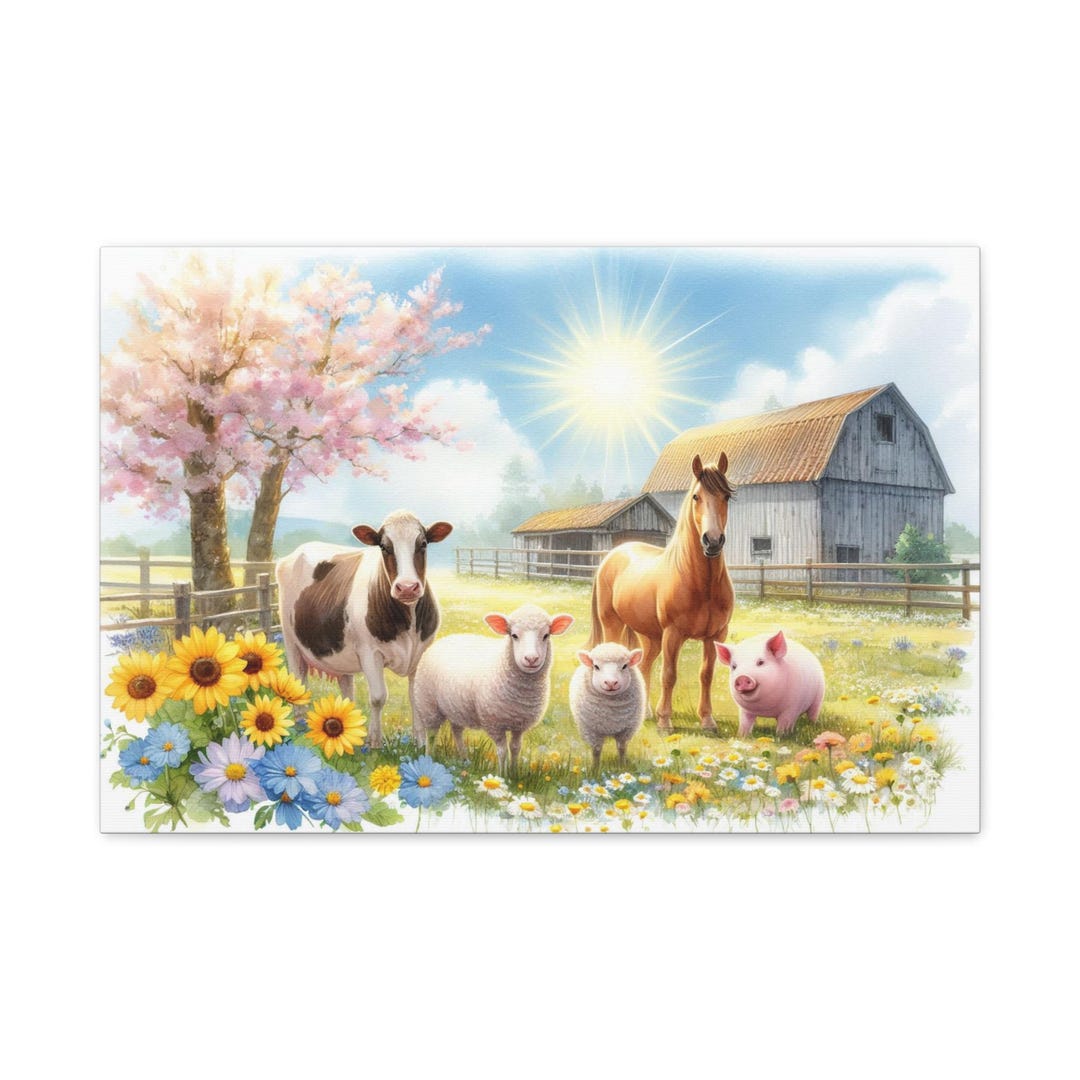 Whimsical Farm Animals Canvas Art – Watercolor Barnyard Print - Etsy