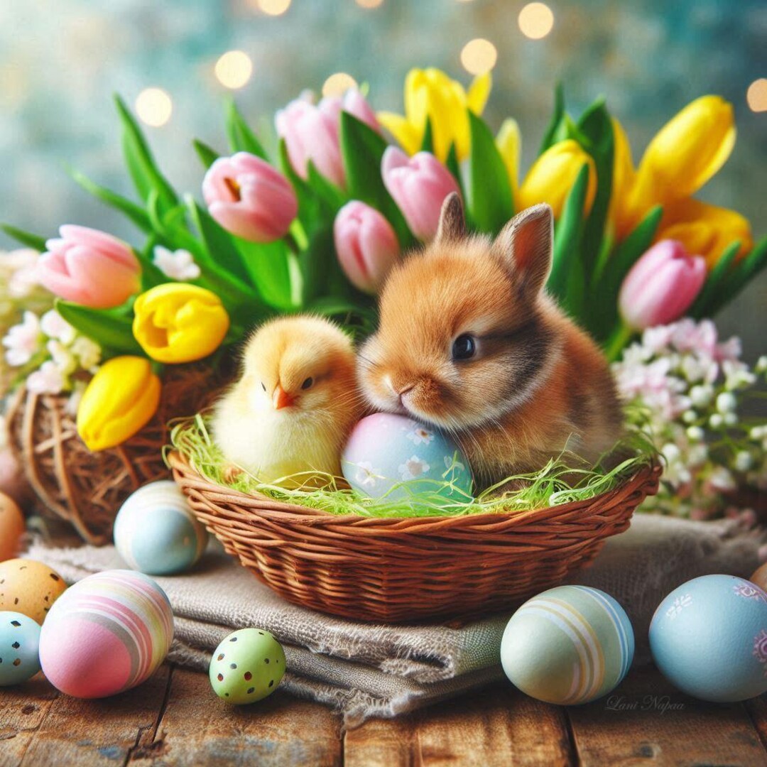 Easter Bunnies & Chicks Canvas – Watercolor Spring Wall Art – Cute ...