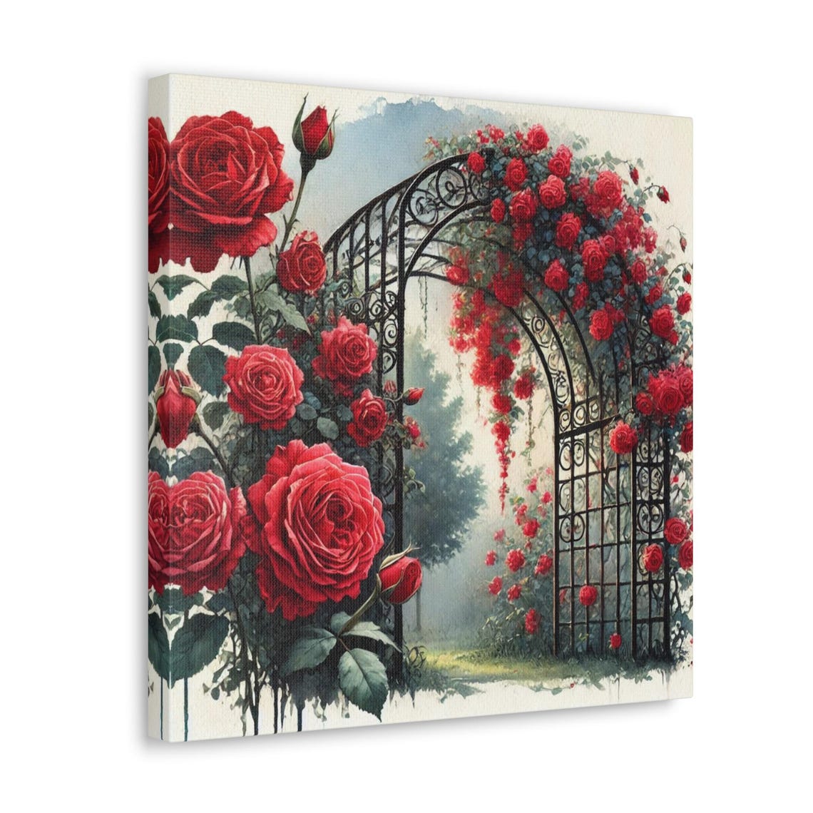 Rose Garden Red Canvas Wall Painting - Etsy