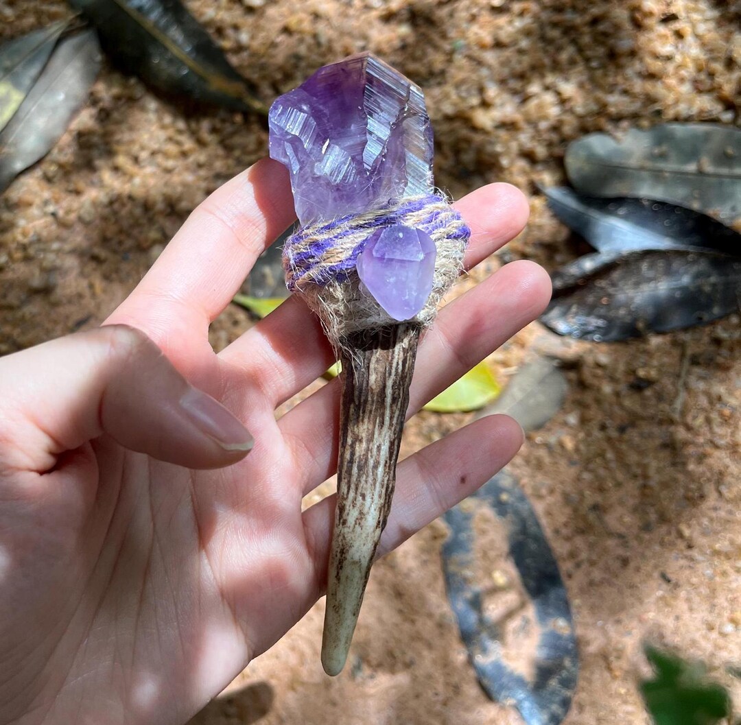 Pocket Wand Antler Amethyst Quartz Wand Witch Blade Crystal Point Wands ...