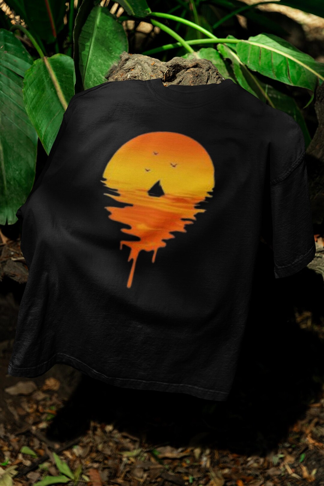 Dripping Sunset Boat Print, Ocean Landscape Artwork Gift, Vibrant Wall ...