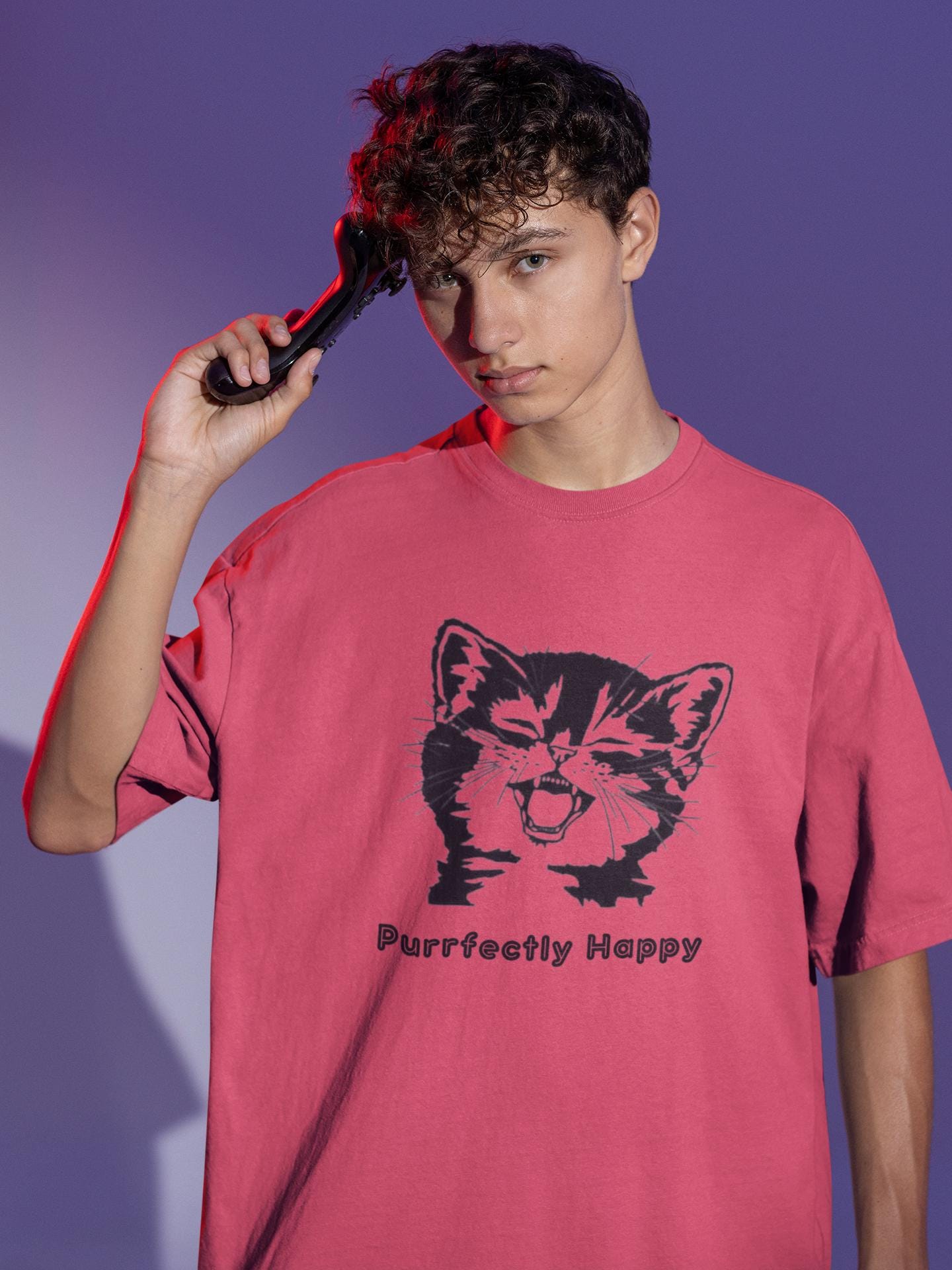 Angry Cat T-shirt Funny Yelling Kitty Graphic Minimalist Line Art ...