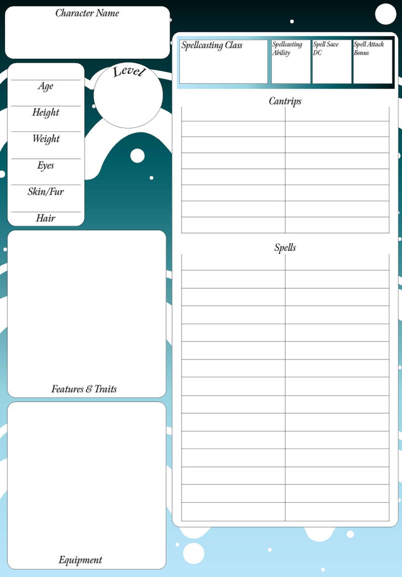 Dnd Character Sheet, Snowy Theme - Etsy