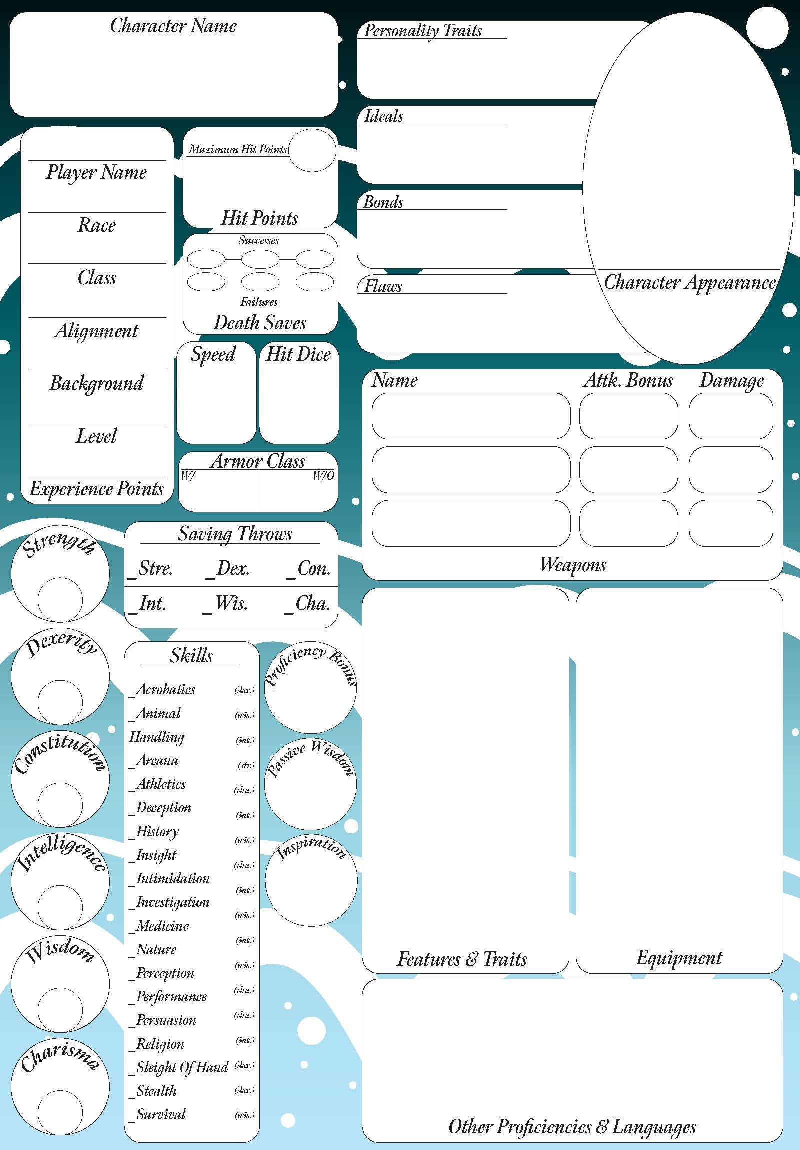 Dnd Character Sheet, Snowy Theme - Etsy