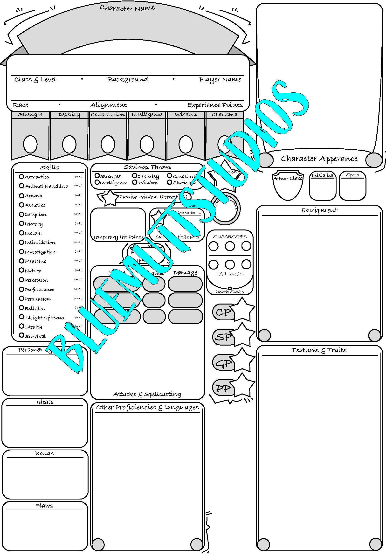 Dnd Character Sheet, Simple Star Design - Etsy