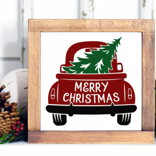 Merry Christmas Vinyl Decal Red Christmas Tree Truck Decal - Etsy