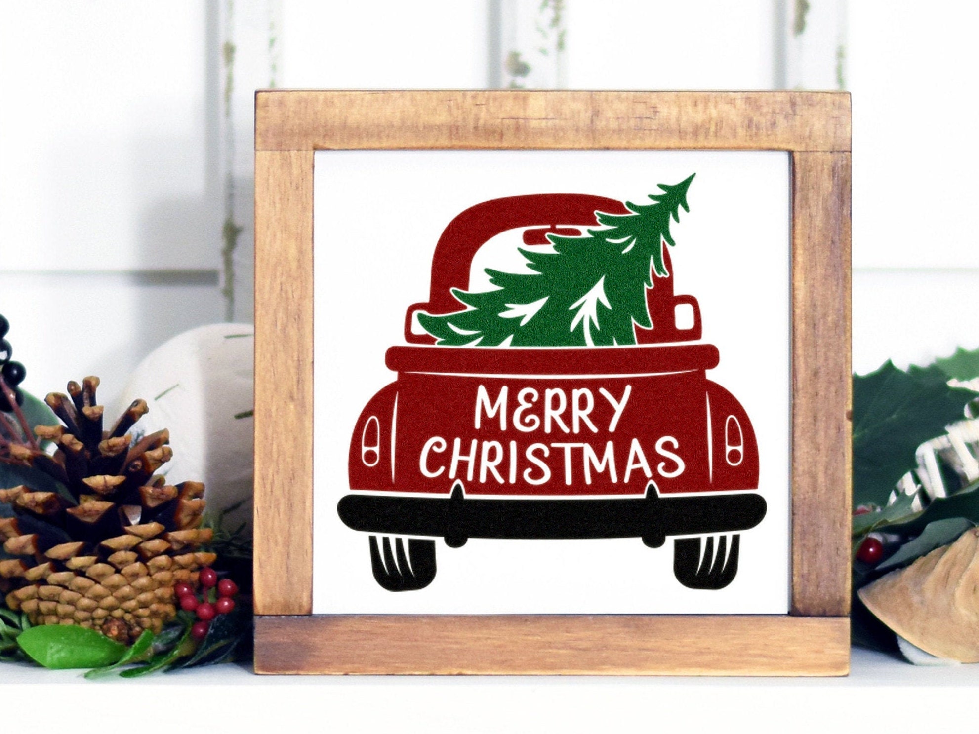 Vintage Christmas Red Truck Vinyl Decal/ DIY Farmhouse | Etsy