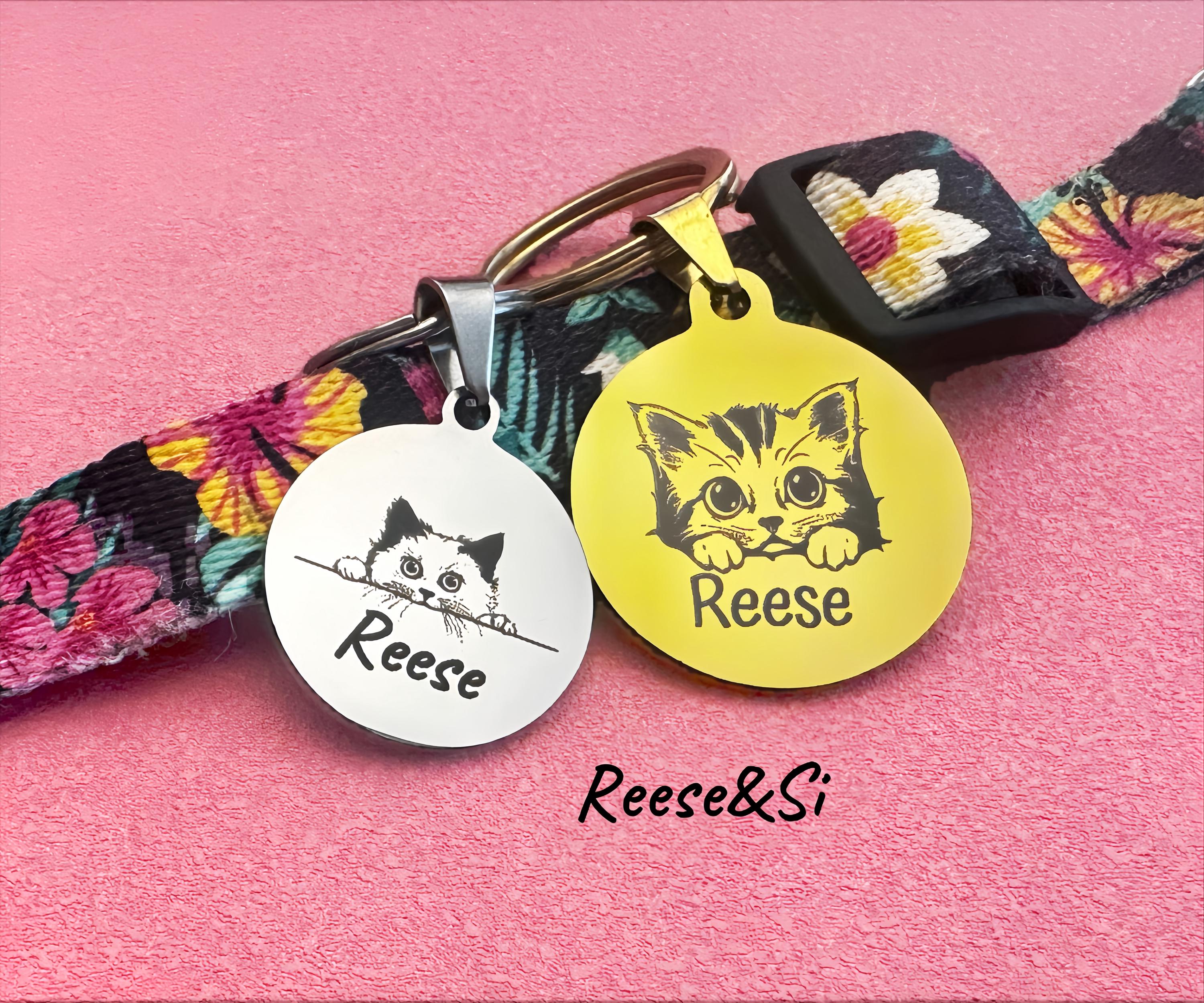 Custom Engraved Cat Tag, Peeking Kitten Tag, Silhouette Cat Tag, Cute ...