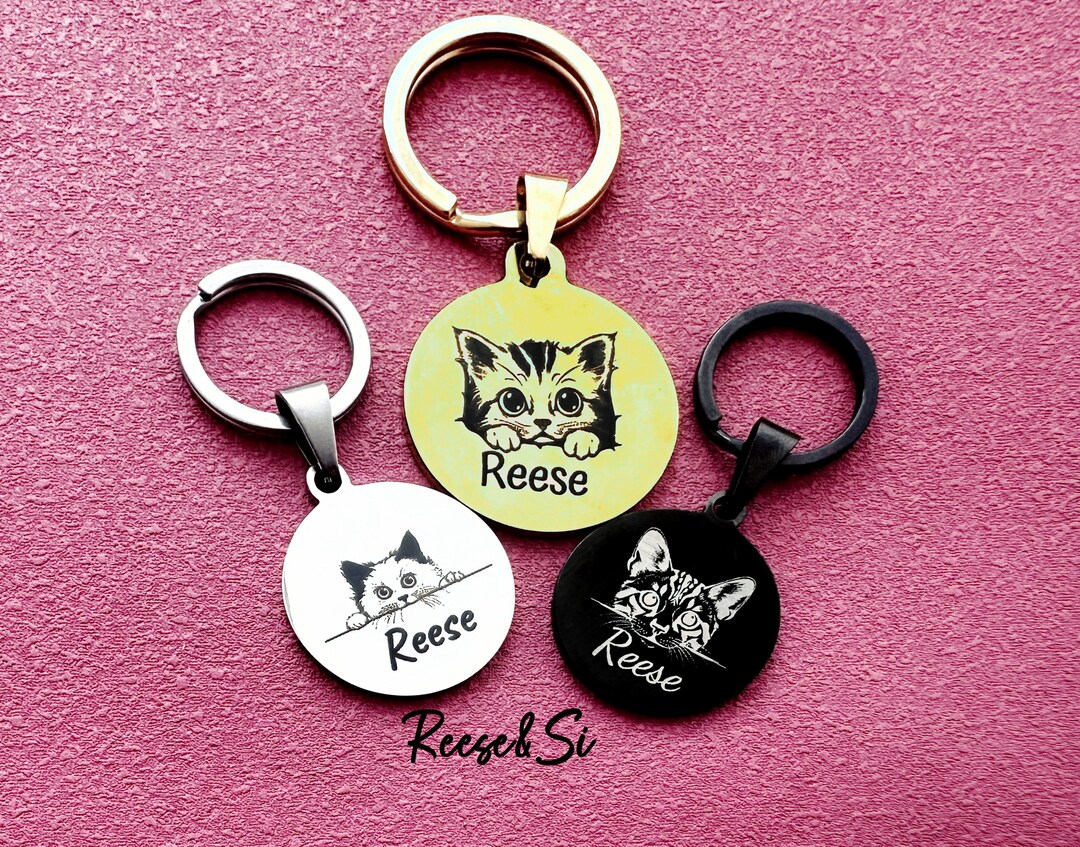 Custom Engraved Cat Tag, Peeking Kitten Tag, Silhouette Cat Tag, Cute ...